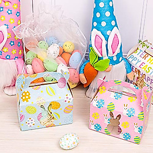 Whaline 12pcs Easter Treat Boxes Happy Easter Gift Box Bunny Eggs Easter Basket Containers Hollowing Rabbit Shape Candy Goody Cookie Holder With Handle for School Classroom Party Favor decor