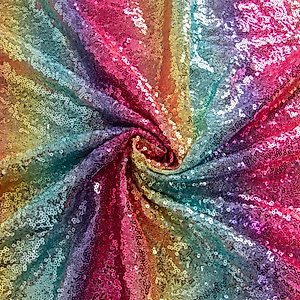 ShinyBeauty Rainbow Fabric 5 Yards Fabric by The Yard Colorful Sequin Fabric, Mesh Fabric for Making Dress, Pillow Cover, Table Decor, Fabric Squares, Sparkle Fabric for DIY, Party Decor
