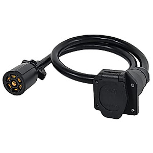 Oyviny 7 Way Trailer Extension Cord 3 Feet, 7 Pin RV Trailer Wiring Extension with Double Prongs Connector for RV Trailer, Caravan, Camper and Van