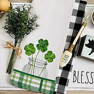 ARKENY St Patricks Day Green Polka dot Shamrock Kitchen Towels Dish Towels St. Patrick's Day Decorations for Home Décor Ultra Absorbent Bar Drying Cloth 18x26 Inch Hand Towel for Cooking Set of 2