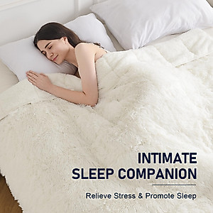 Wemore Shaggy Long Fur Faux Fur Weighted Blanket, Cozy and Fluffy Plush Sherpa Long Hair Blanket for Adult 20lbs, Fluffy Fuzzy Sherpa Reverse Heavy Blanket for Bed, Couch, Cream White, 60 x 80 Inches