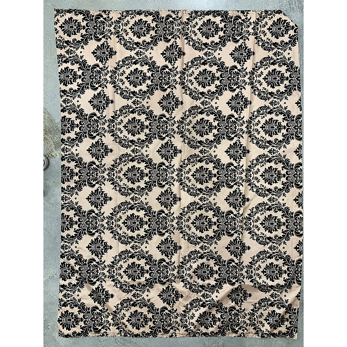 Amanda Champagne Taffeta with Black Velvet Flocked Damask Fabric by The Yard - 10078