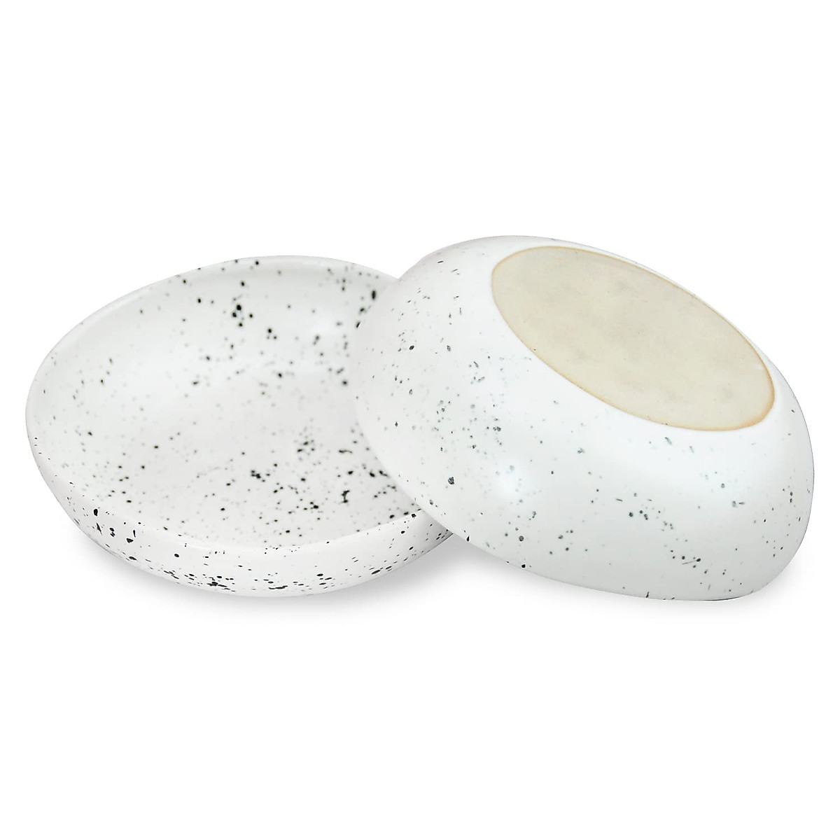 roro Handcrafted 7" Ceramic Bowls - Set of 2 | Speckled Egg White Stoneware Design | Ideal for Soup, Salad, Cereal, Pasta | Dining & Entertaining Decor | Artisan Crafted Kitchenware