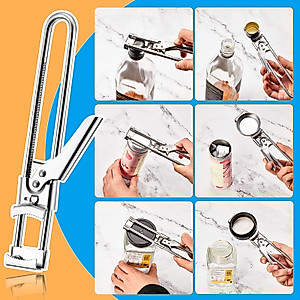 Master Opener Adjustable Jar and Bottle Opener Adjustable Multifunction Stainless Steel Can Opener Jar Lid Gripper Manual Jar Opener Kitchen Accessories for Weak Hands (2 Pieces)