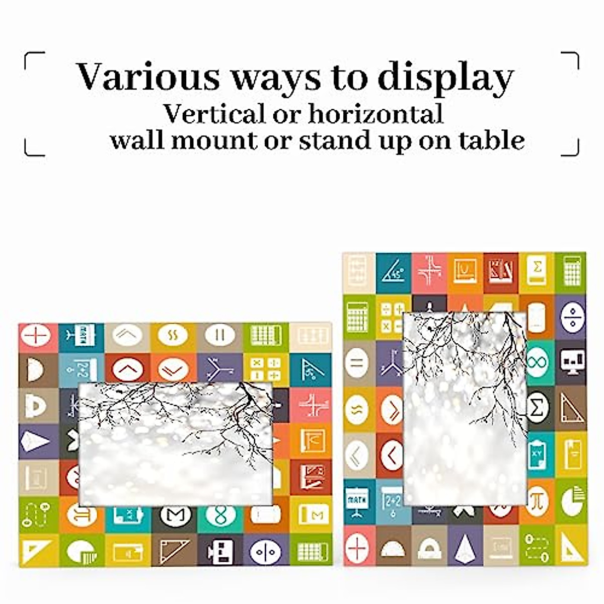 Yzrwebo Math Tools 5x7 Picture Frame Math Symbols Wood Photo Frames High Transparent Horizontal and Vertical Tabletop Display or Wall Mounting for Family Home Gallery Office
