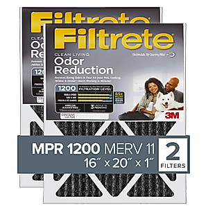 Filtrete 20x25x1, AC Furnace Air Filter, MPR 1200, Allergen Defense Odor Reduction, 2-Pack (exact dimensions 19.688 x 24.688 x 0.84)