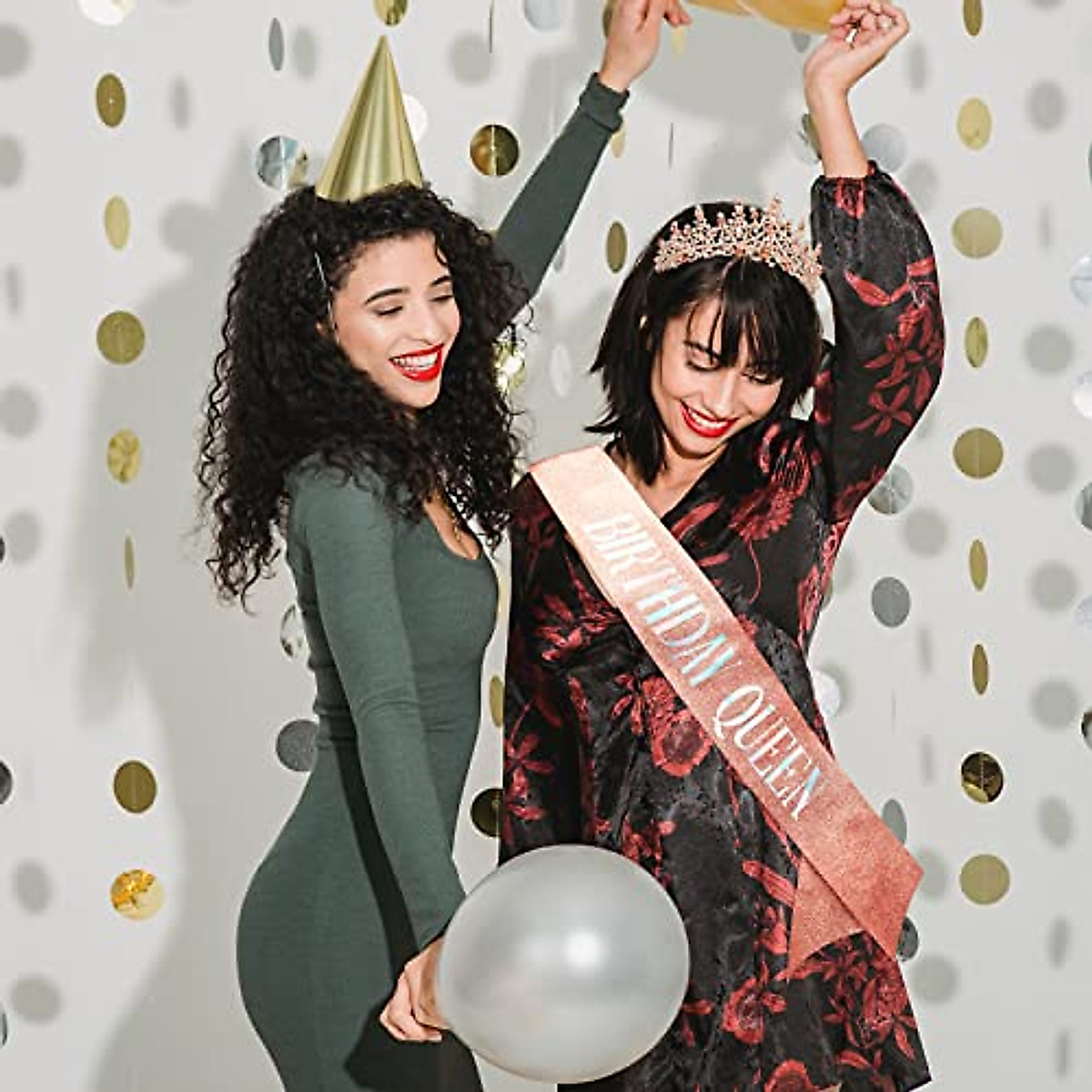 Birthday Sash and Tiara for Women Rose Gold Glitter Crystal Tiara & "Birthday Queen" Sash Set Birthday Crown and Sash for Girls Princess Birthday Decorations Party