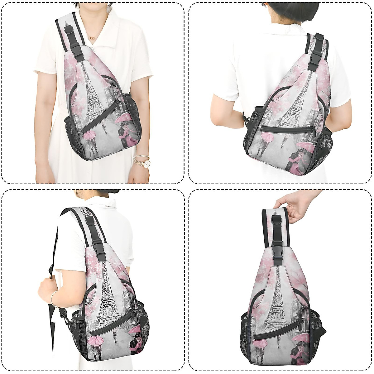 Yrebyou Art Paris Eiffel Chest Sling Bag Crossbody Backpack Travel Hiking Casual Daypack for Women Men Multipurpose Lightweight Fashion Shoulder Bag for Biking Climbing Runner