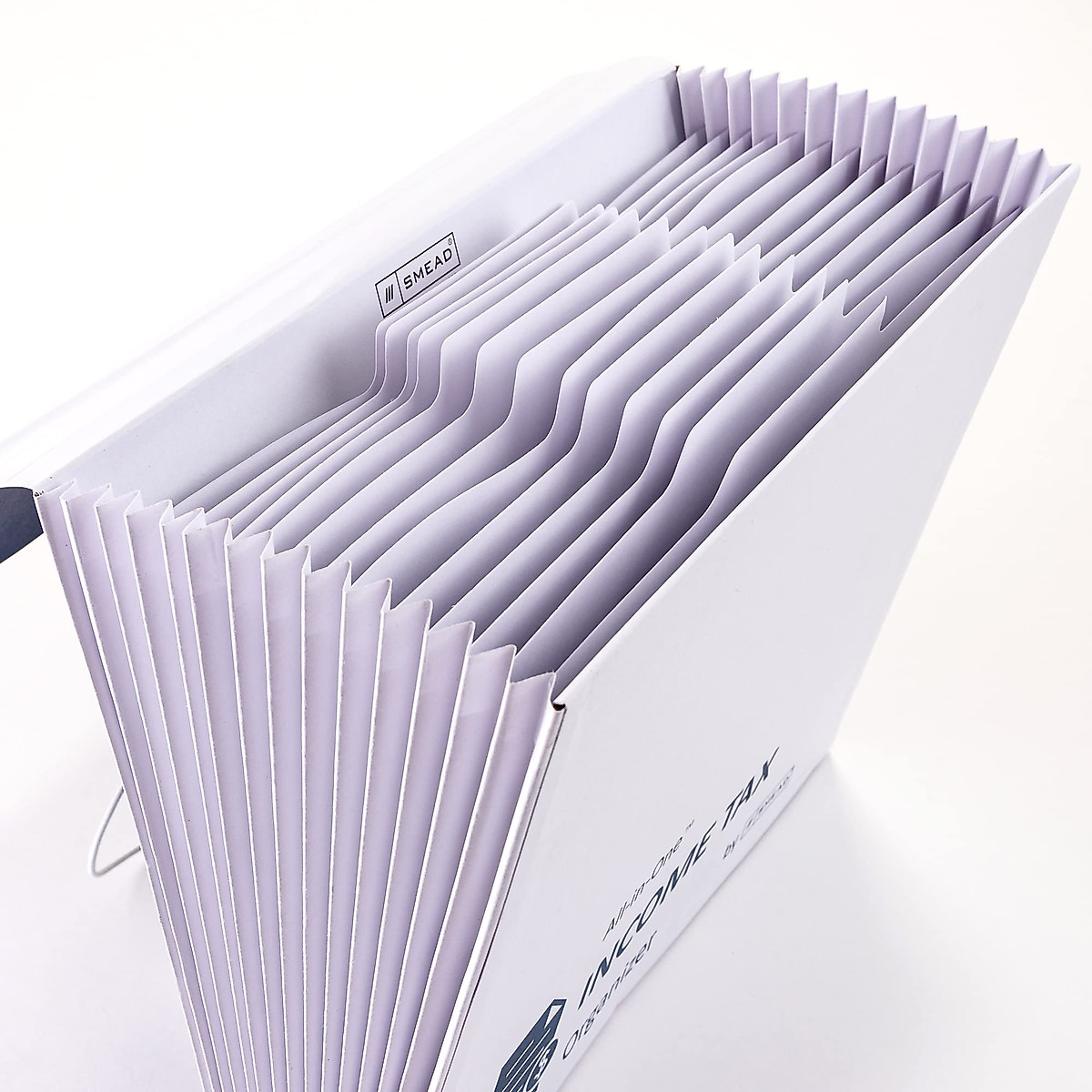 Smead All-in-One Income Tax Organizer, 12 Pockets, Flap and Cord Closure, Letter Size, Navy/White (70660)