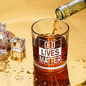 Old Lives Matter Whiskey Glass, Funny Gag Retirement Father's Day Anniversary Birthday Old Fashioned Glass for Men Dad Uncle Grandpa Old Men Seniors, 10 Oz Rock Glass
