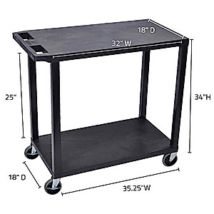 Offex 32" x 18" Mobile Multipurpose Utility Cart with 2 Flat Shelves, Push Handle - Black, Great for Garage, Shop or Storage Area