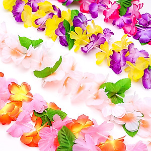 FUTUREPLUSX Hawaiian Leis, 48PCS Hawaiian Party Necklace Headbands and Wristbands for Hawaiian Luau Decoration Tropical themed Party
