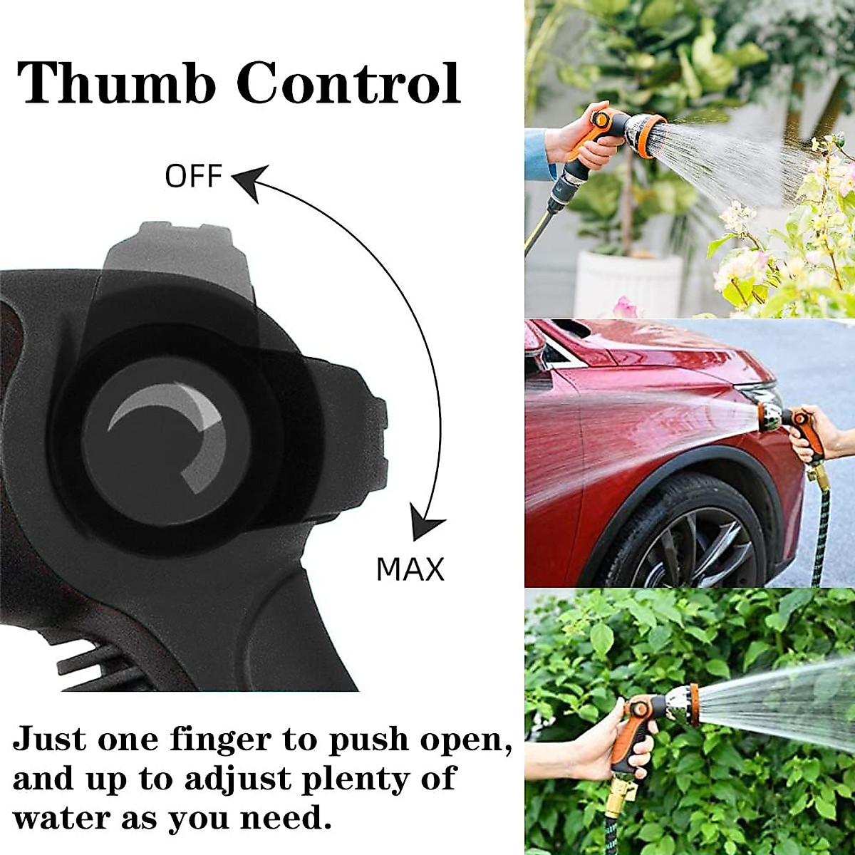 Garden Hose Nozzle Spray Nozzle,10 Hose Metal Duty Watering Patterns Thumb Control On Off Valve, High Pressure Nozzle Sprayer for Watering Plants, Car Wash,Cleaning,Showering Pets Blue