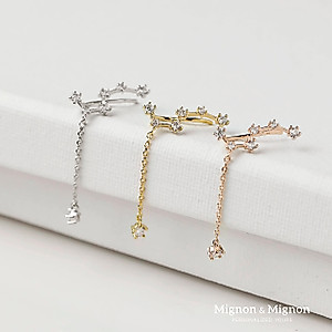 MignonandMignon Cubic Zirconia Crystal Star Stud Ear Crawler Little Dipper Dangle Earrings in Gold, Rose Gold (Silver) Mother's Day Gift - ECLD