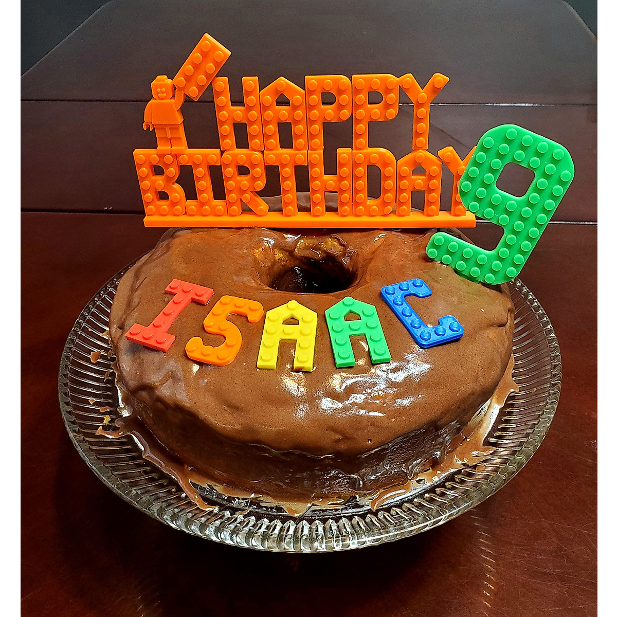 Custom Block Celebration Cake Topper Set Happy Birthday Sign, Name & Numbers Lego Compatible (1 Number / 5 Letters or Less)