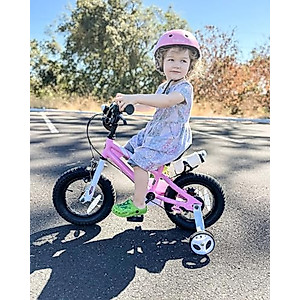 Royalbaby Freestyle 2 Handle Brakes Kids Bike Girls 14 Inch Childrens Bicycle with Training Wheels for Toddlers Beginners Age 3-5 Years, Pink