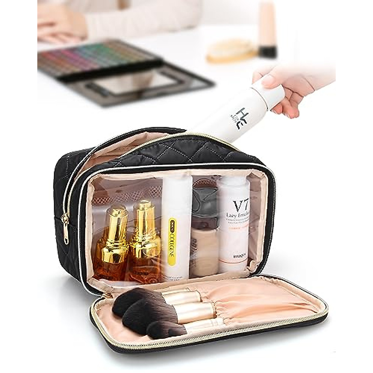 MONSTINA Makeup Bag for Women,Two layer Pouch Bag