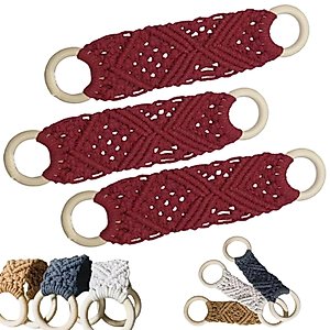 Macrame Towel Holder Ring, Macrame Kitchen Towel Holder, Crochet Towel Holder Rings, Macrame Knit Hanging Kitchen Towel Holder, Crochet Hanging Dish Towel Holder Hanging Kitchen Towels Ring (Red)
