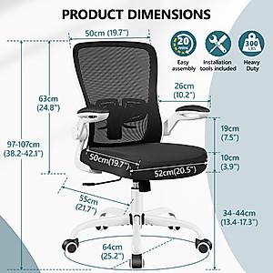 MINLOVE Office Chair Ergonomic Desk Chair with Adjustable Lumbar Support and Height, 90° Flip-up Armrests, Ergo Desk Chairs with Wheels, 360° Swivel Mesh Chair, Home Work Use (White)