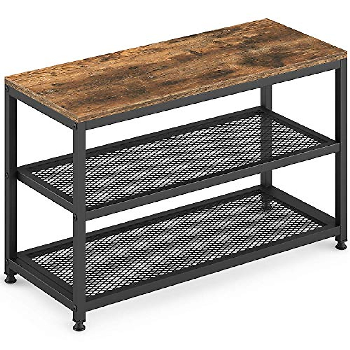 Ballucci Shoe Rack Bench, 3-Tier Shoe Rack, Entryway Shoe Organizer with Seat, Metal Storage Shelves for Hallway, Living Room, Mudroom - Rustic Brown