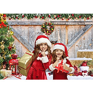 CYLYH 7x5ft Christmas Backdrop Christmas Barn Wood Door Backdrop for Photography Xmas Tree Snow Gift Party Photo Background Family Holiday Decorations Backdrop D552