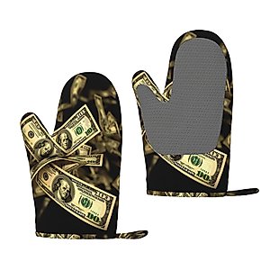 Dollar Sign Money Printed Oven Mitts Heat Resistant Oven Gloves Non-Slip Silicone Kitchen Gloves for Cooking Baking BBQ Gloves 1 Pair