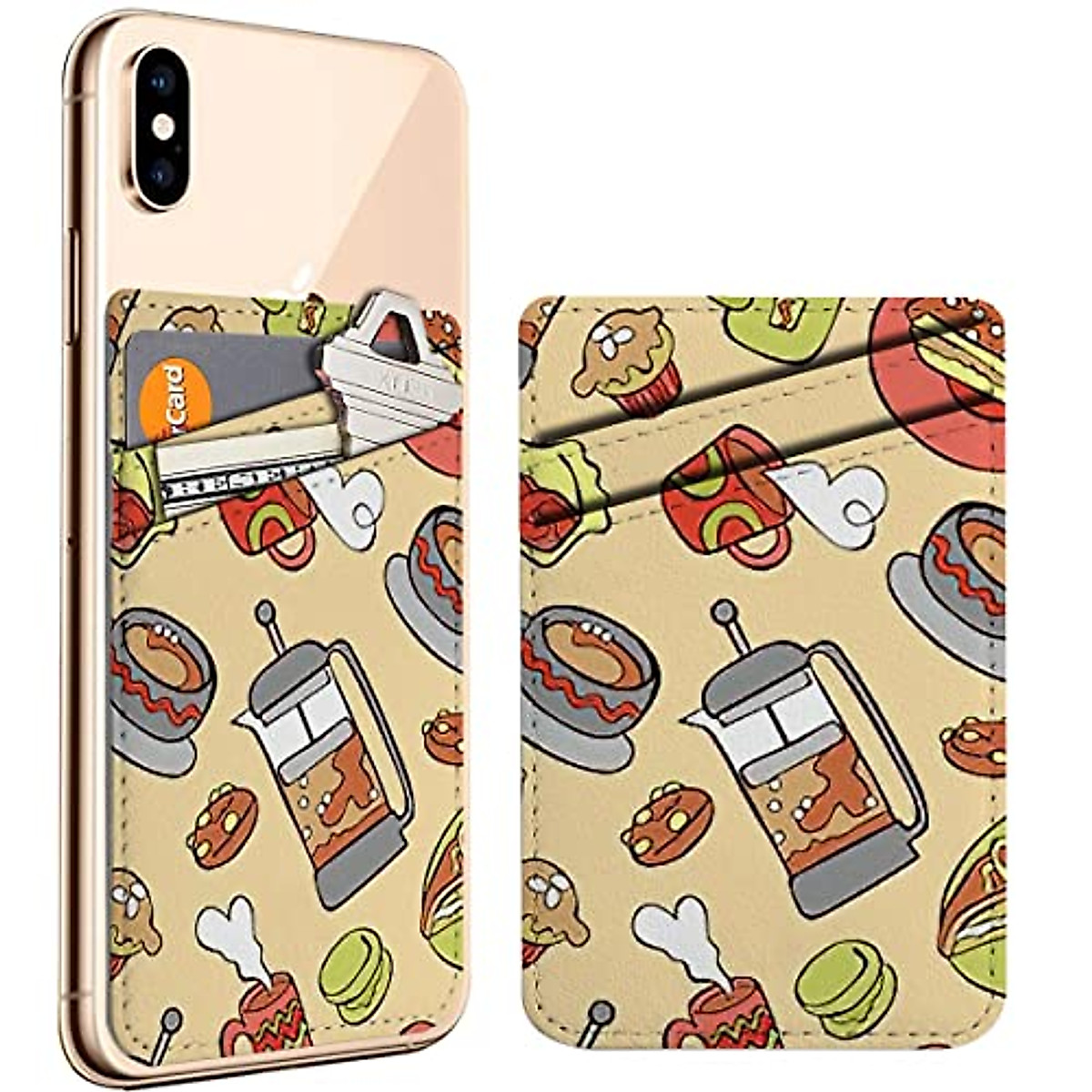 Diascia Pack of 2 - Cellphone Stick on Leather Cardholder ( Coffee Pot Cup Tea Baking Pattern Pattern ) ID Credit Card Pouch Wallet Pocket Sleeve