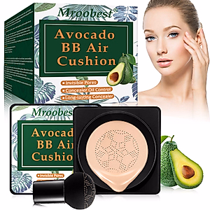 BB Mushroom Air Cushion, Avocado BB/CC Cream, All-Day Lasting Nude Foundation, Even Skin Tone Makeup Base, Easy to Apply, Thin, Moist