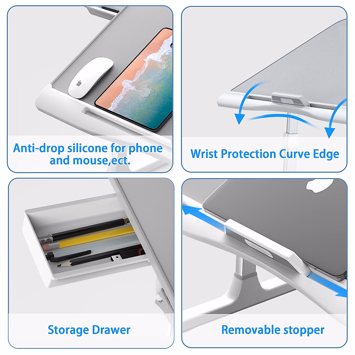 HETTHI Laptop Bed Table, Height & Angle Adjustable Laptop Desk for Bed with Premium Materials, Super Sturdy Foldable Laptop Bed Tray Table with drawer for Bed Couch Floor (Gray, 23.6"×14")
