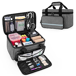 CURMIO Small First Aid Bag Empty, Family First Aid Kit Case, Medicine Storage Organizer Box for Home and Travel, Gray (Patent Pending)