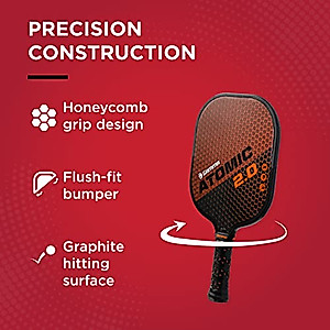 Gamma Sports 2.0 Pickleball Paddle: Mens and Womens Textured Fiberglass Face Pickle-Ball Racquet - Indoor and Outdoor Racket: Atomic Orange, ~8 oz, One Size