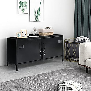 DOALBUN Metal Storage Cabinet, 2 Door Metal Locking Cabinet, Steel Lockable Office Storage Cabinet with 2 Shelves for Home Office, Garage and Warehouse (Black)