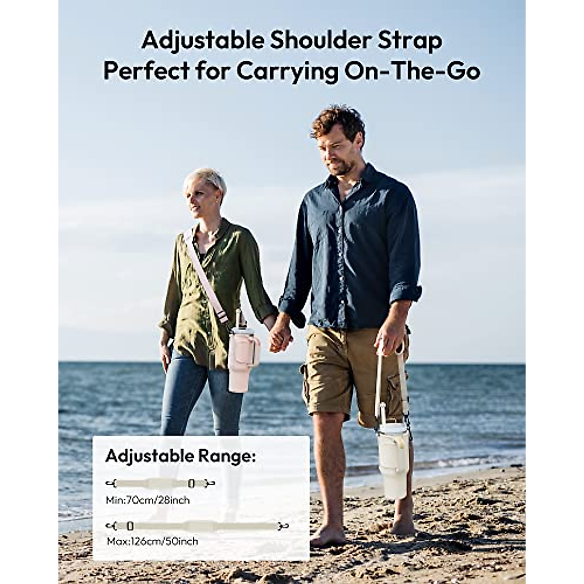 BILTRTE Water Bottle Carrier Bag Compatible with Stanley 40oz Tumbler with Handle, Water Bottle Holder with Adjustable Shoulder Strap for Hiking Travelling Camping (Cream, 40oz)