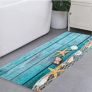 2' x 6' Flannel Starfish Seashell Wood Bathroom Carpets Rugs Bath Mat Bath Rugs Anti-Slip Kitchen Mats Bathroom Mat Bathroom Carpets (Red Starfish)
