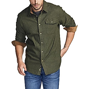 CQR Men's All Cotton Flannel Shirt, Long Sleeve Casual Button Up Plaid Shirt, Brushed Soft Outdoor Shirts, Solid Hunter Green, Medium