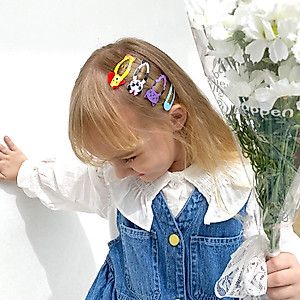 Girls Hair Clips Barrettes, Funtopia 80 Pcs Lovely Animal Fruit Printed Pattern Metal Snap Hair Clips Cartoon Design Hairpins for Kids Teens Pets