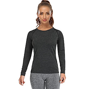 Star Vibe Dry Fit Long Sleeve Tshirt for Women Moisture Wicking Long Sleeve Tee Outdoor Compression Running Workout Tops 4 Pack Black/Grey/Navy/Wine red L