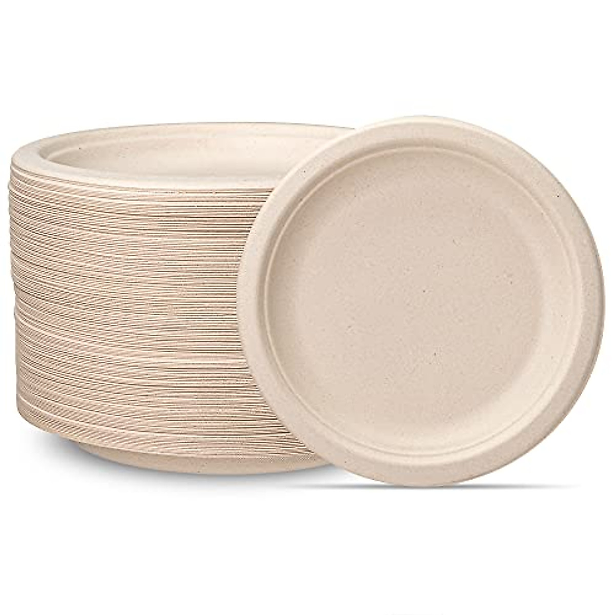 Comfy Package [7 Inch - 125 Pack Paper Plates, 100% Compostable Plates Heavy-Duty - Kraft Biodegradable Plates, Disposable Sugarcane Paper Plates - Brown Unbleached