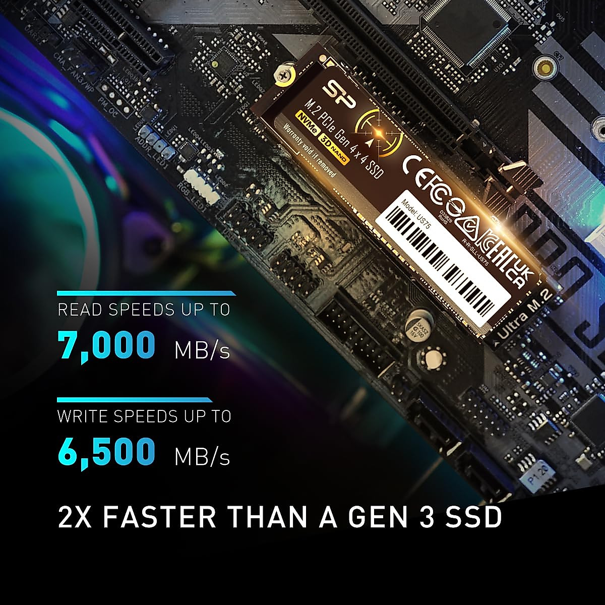 Silicon Power 2TB US75 Nvme PCIe Gen4 M.2 2280 SSD R/W Up to 7,000/6,500 MB/s, Compatible with PlayStation 5 (SP02KGBP44US7505)