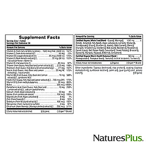 NaturesPlus Source of Life Garden Certified Organic Mens Once Daily Multivitamin - Pure, Natural Whole Food Ingredients - Energy Boost - 30 Vegan Tablets (30 Servings)