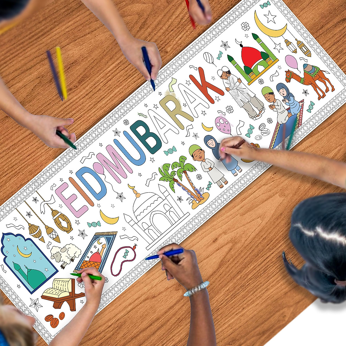 Eid Mubarak Colouring Poster - Fantastic Eid Gift for Kids and Eid Crafts for Kids - Lovely Eid favor and Islamic Gift for Kids - Great Eid Decoration Islamic Art Eid Art and Eid Banner and Present