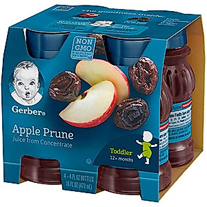 Gerber Apple Prune Juice, Non-GMO Juice from Concentrate, Made for Toddlers, 4-4 FL OZ Bottles Per Pack (Pack of 6)