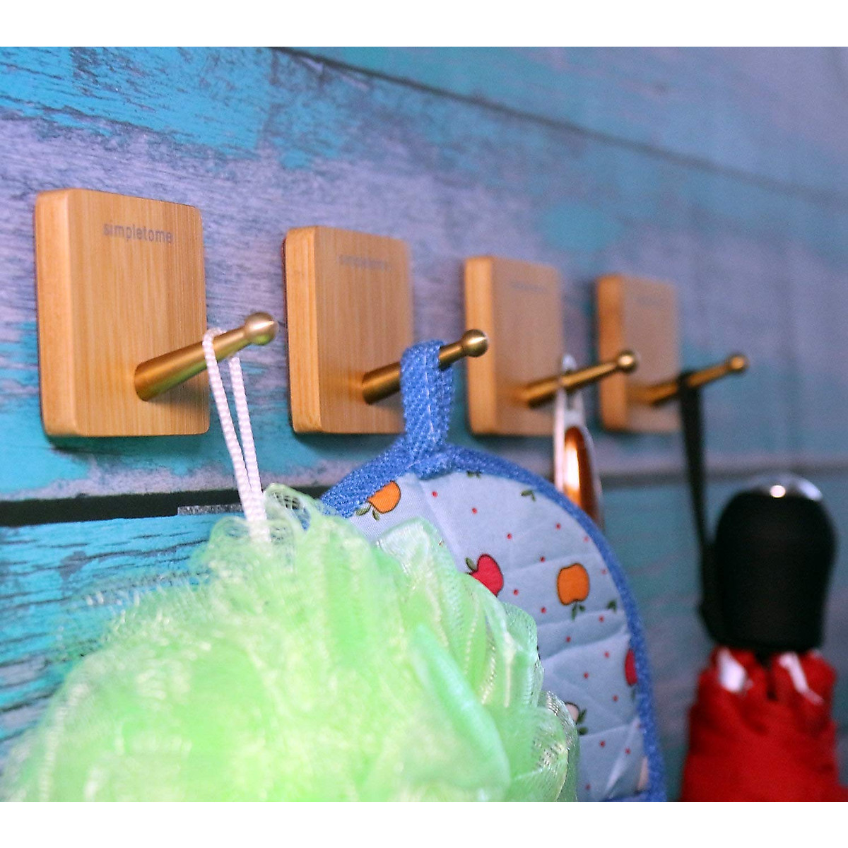 simpletome Adhesive Hooks Heavy Duty Strong Tape + Bamboo + 100% Copper Hanger