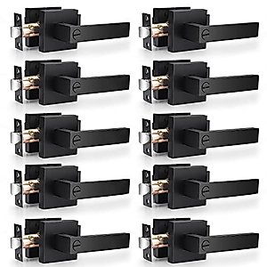 Probrico 10 Pack| Matte Black Door Handles Privacy Door Levers, Heavy Duty Bed and Bath Door Locks Interior Keyless Locksets, Reversible Flat Levers with Square Rosette