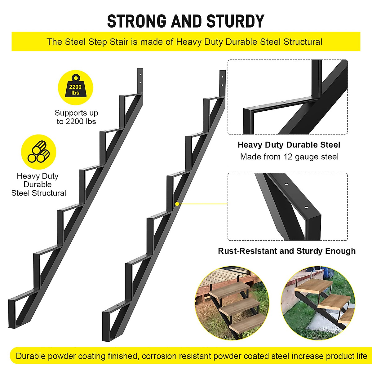 Doniks Steel Stair Step Riser -6 Step for Deck Height 49.4 Inches Metal Stair Stringer Step Stringer Support Connector Frame Hanger Bracket
