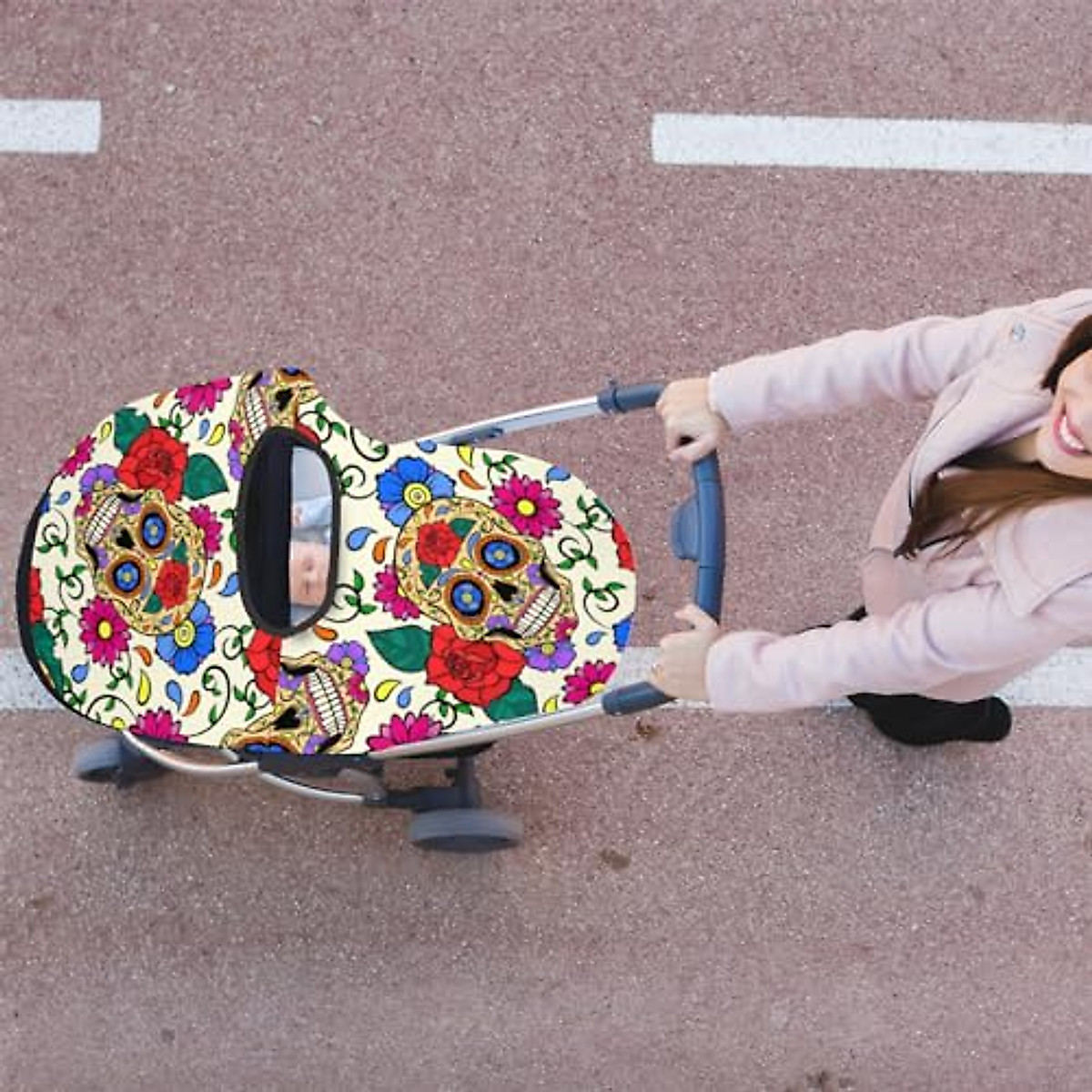 Sugar Skeleton Flower Baby Car Seat Cover for Baby Boys and Girls Breathable Lightweight Carseat Cover Baby Carrier Cover Soft Flexible for Girls Boys