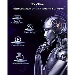 Ticktime Pomodoro Timer Clock, Productivity Timer Cube, ADHD Timer, Pause & Resume, Silent, Vibrate & Adjustable Sound Alert, for Work, Study, 5/15/25/30/45/60min & Custom Countdown, Purple