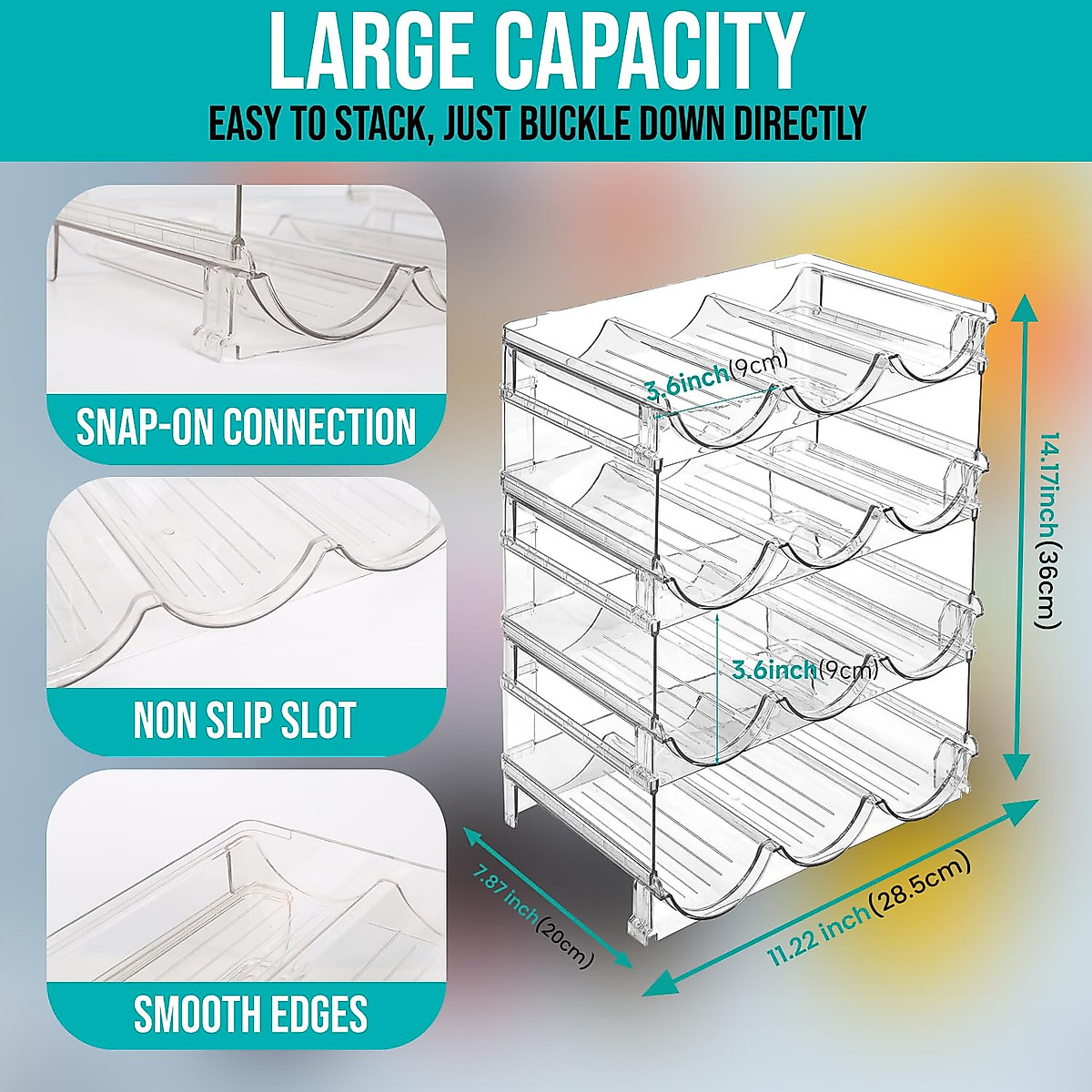 Shelfora 4-Tier Stackable Water Bottle Organizer for Cabinet – Clear Holder for Tumblers, Cups, Travel Mugs, Wine Bottles – Home Kitchen and Refrigerator Storage – Holds 12 Bottles