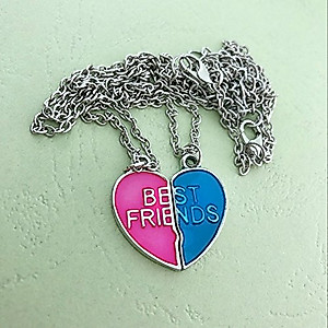 MA&SN BFF Best Friends Necklaces for 2 Friendship Gifts Enamel Pink Blue Heart Charms Best Friend