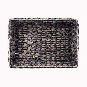 Villacera Rectangle Hand Weaved Wicker Baskets made of Water Hyacinth | Nesting Black Seagrass Bins | Set of 2